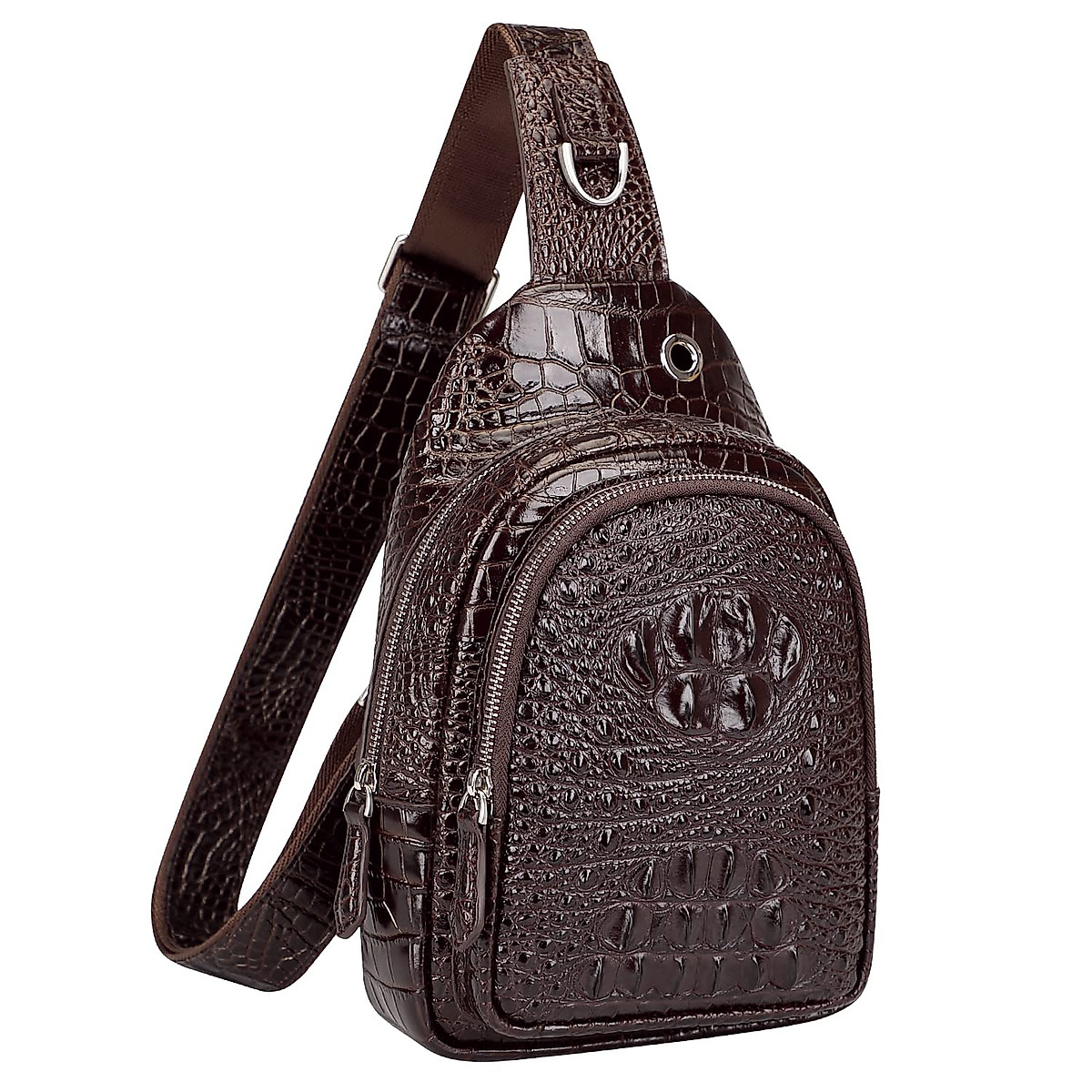 PIJUSHI Crocodile Leather Sling Bag for Men Casual Daypack Sling Backpack(PE020 Coffee RP)