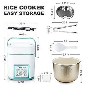 TLOG Mini Rice Cooker 2.5 Cups Uncooked, Healthy Ceramic Coating Portable Rice Cooker, 1.2L Travel Rice Cooker Small for 1-3 People, Personal Rice maker, Food Steamer, 12 Hours delay timer, Multi-cooker for Grains, Oats