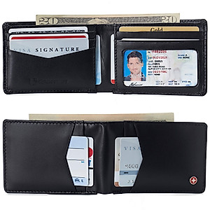 Alpine Swiss Men’s Delaney Slimfold RFID Safe Slim Bifold Wallet Smooth Leather Comes in Gift Box Black