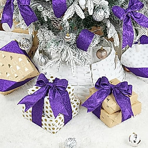 MAYREEL 2.5 Inch Purple Ribbon Wired Glitter for Halloween Christmas Decorations Gift Wrapping Wreath Supplies Tree Toppers Garland Crafts 10 Yards