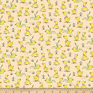 Comfy Flannel Playful Ducks Yellow, Fabric by the Yard