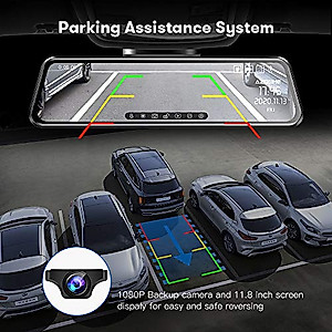 AZDOME 12" Mirror Dash Cam Backup Camera, 1080P Full HD Smart Rearview Mirror for Cars & Trucks, 1080P Front and Rear View Dual Cameras, Night Vision, Parking Assistance, Free 64GB Card & GPS