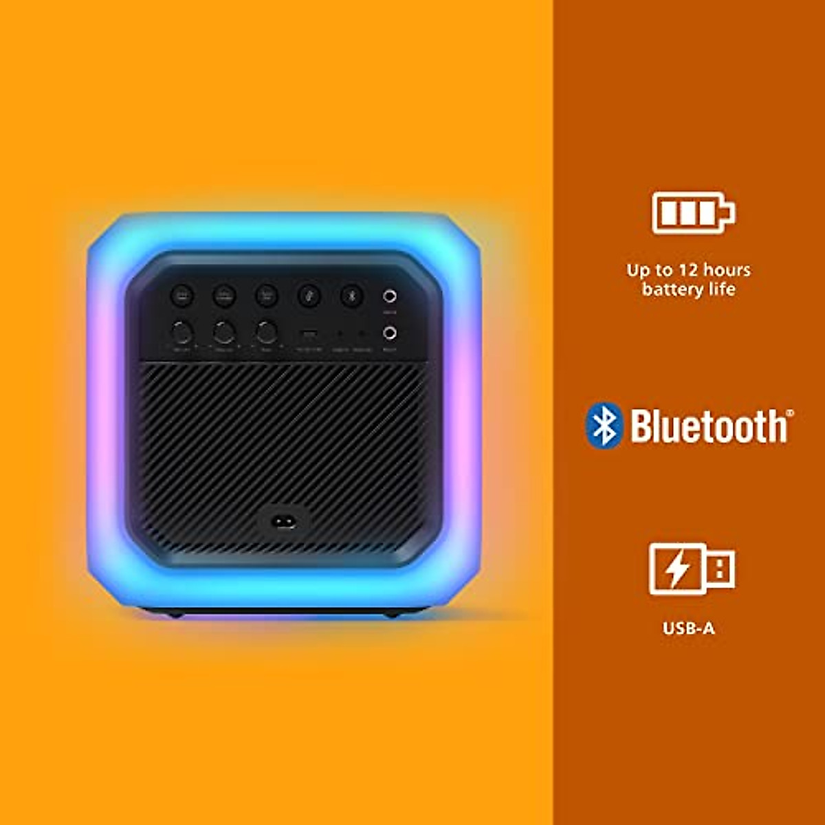 PHILIPS X7207 Bluetooth Party Cube Speaker with 360° Party Lights - Link up to 50 Speakers, Black