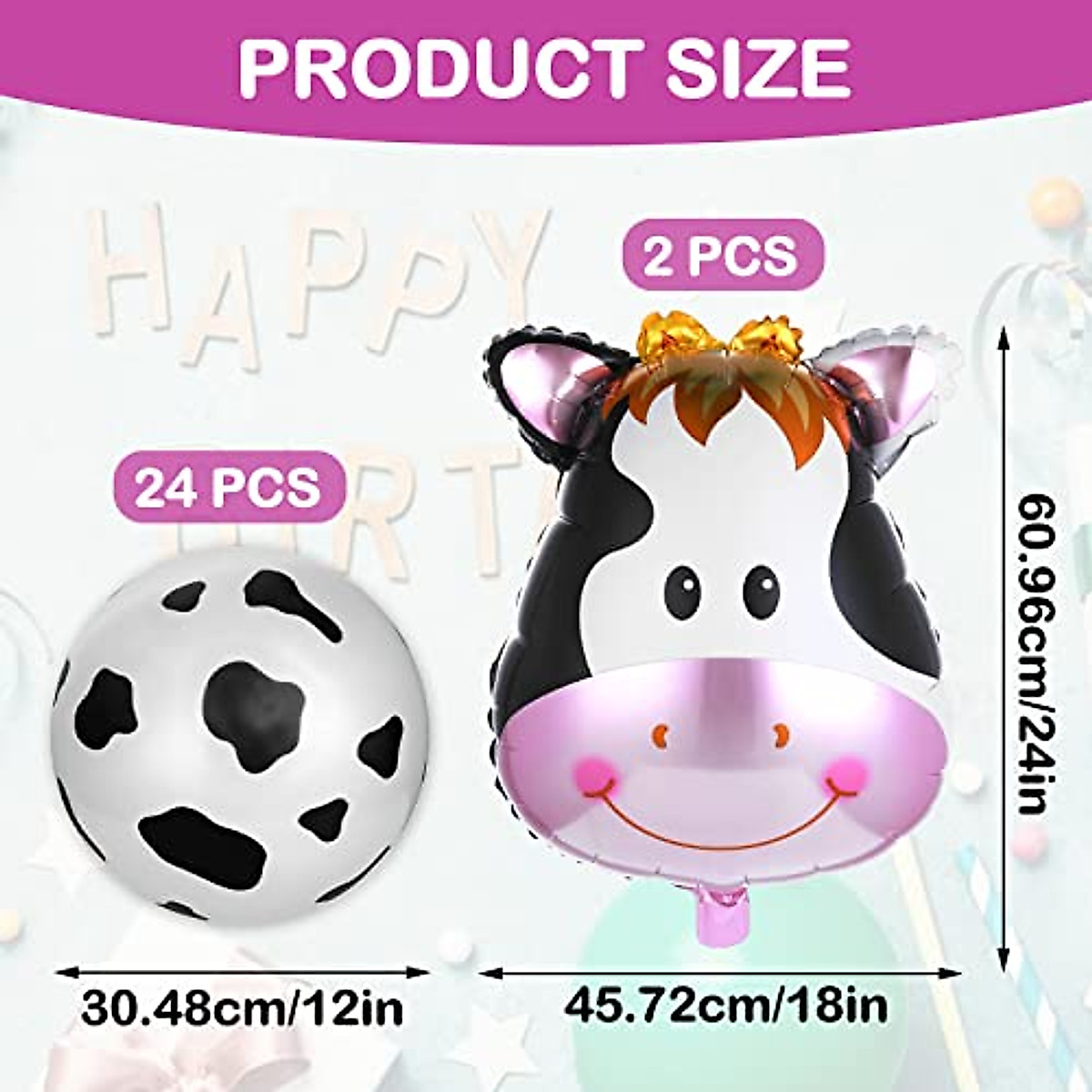 26 Pieces Cow Balloons, Cow Print Balloon Giant Cow Shape Mylar Foil Latex Balloons Funny Print Balloons for Western Cowboy Farm Animal Ballons Birthday Party Supplies Cow Themed Party Decorations