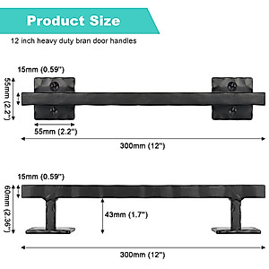 Eumtenr 12" Barn Door Handles for Sliding Door, Heavy Duty Large Rustic Design Barn Door Pull, for DIY Sliding Barn Door, Gate, Shed, Garage | Square Solid Metal Material, Matte Black