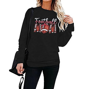 ALLTB Football Mom Sweatshirts for Women Football Graphic Print Pullover Sports Casual Crewneck Long Sleeve Shirt Black