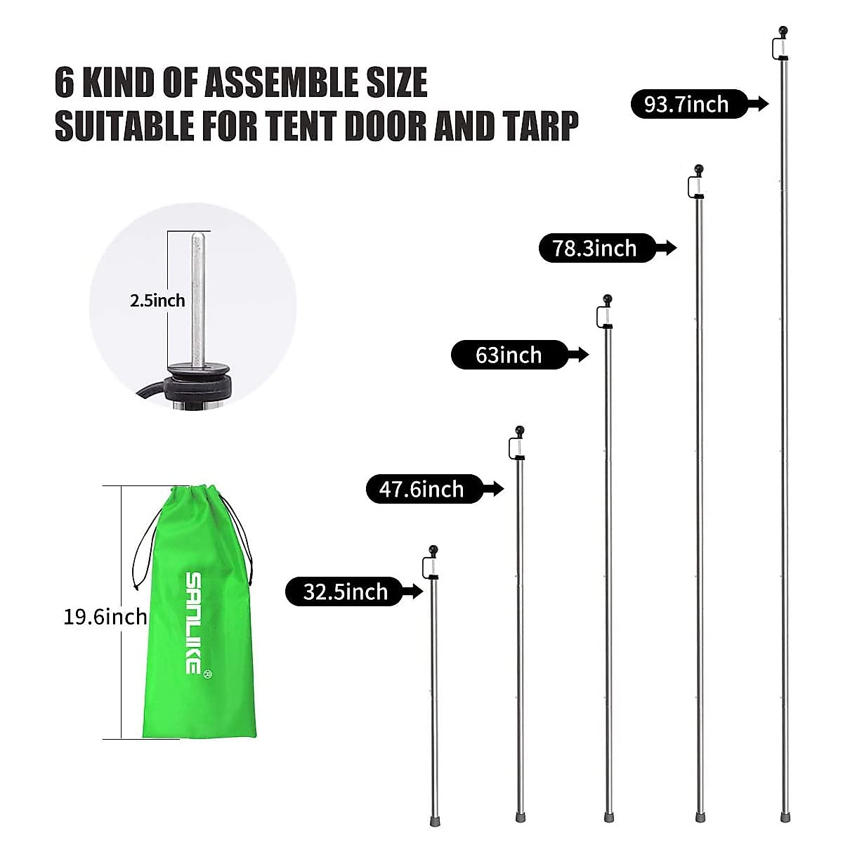 SANLIKE Tarp Poles Adjustable Tent Poles for Tarps Thickened Heavy Duty for Outdoor Canopy Shelter Awning Replacement 12pc Rods- 95in Set of 2 Canopy Poles