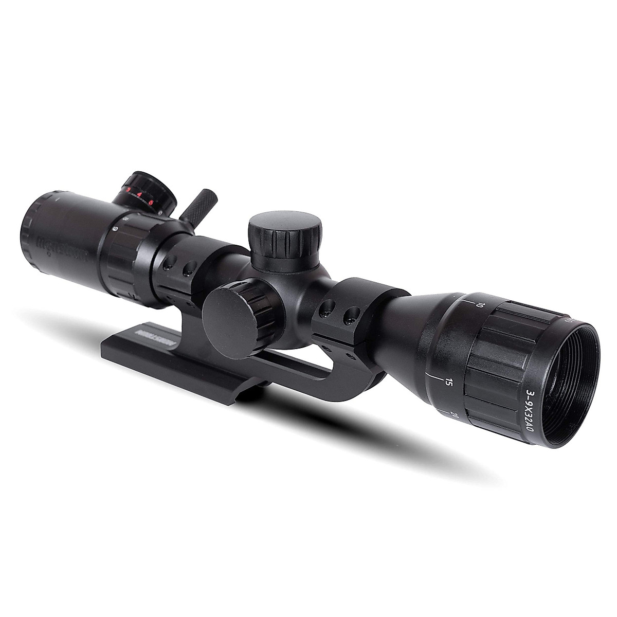 Monstrum 3-9x32 AO Rifle Scope with Illuminated Range Finder Reticle and Parallax Adjustment | ZR250 H-Series Offset Scope Mount | Bundle