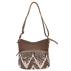 Myra Bag Coffee Canvas Small & Crossbody Bag Upcycled Canvas, Leather & Rug S-2156