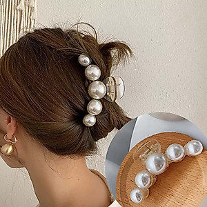 AIUPUOC Elegant Big Pearl Hair Clip - White Big Size Acrylic Hairpin Hair Crab Barrettes Hair Accessories for Women - 1Pcs