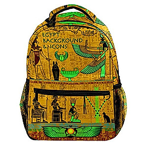 Ancient Egyptian Decor Deities And Gold Background With Hieroglyphs Backpack Casual Sports Daypack Travel School Bag with Multiple Pockets for Men Women College