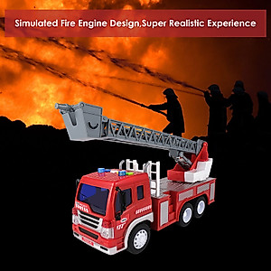 DAMEING Fire Truck Toys, Realistic Fire Engine Toys with Lights and Sounds for Kids 3-12 Year Old Boys Girls, Extending Rotating Ladder Friction Powered Vehicles for Toddler, 1:16 Scale