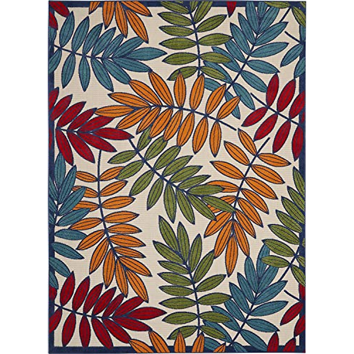 Nourison Aloha Indoor/Outdoor Multicolor 7'10" x 10'6" Area Rug, Tropical, Botanical, Easy-Cleaning, Non-Shedding, Bed Room, Kitchen, Living Room, Deck, Backyard, (8' x 11')