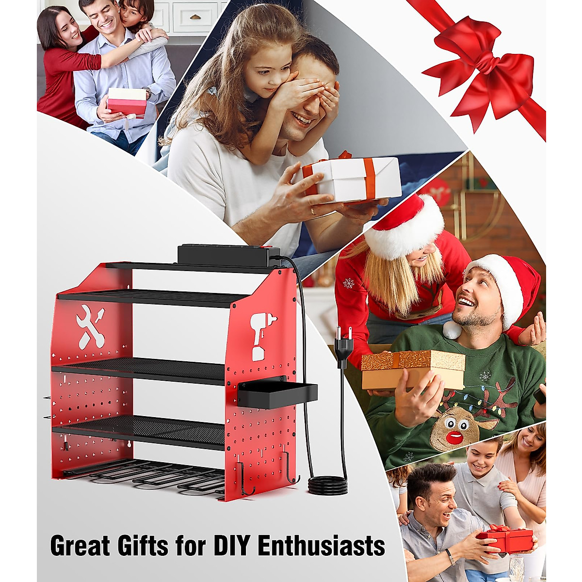 HSicily Power Tool Organizer Wall Mount, 5-Tier Garage Tool Storage with 6-Outlet Charging Station, Drill organizer Wall Mount for Power Tools, Screwdrivers, Wrenches, and Tool Organizers and Storage