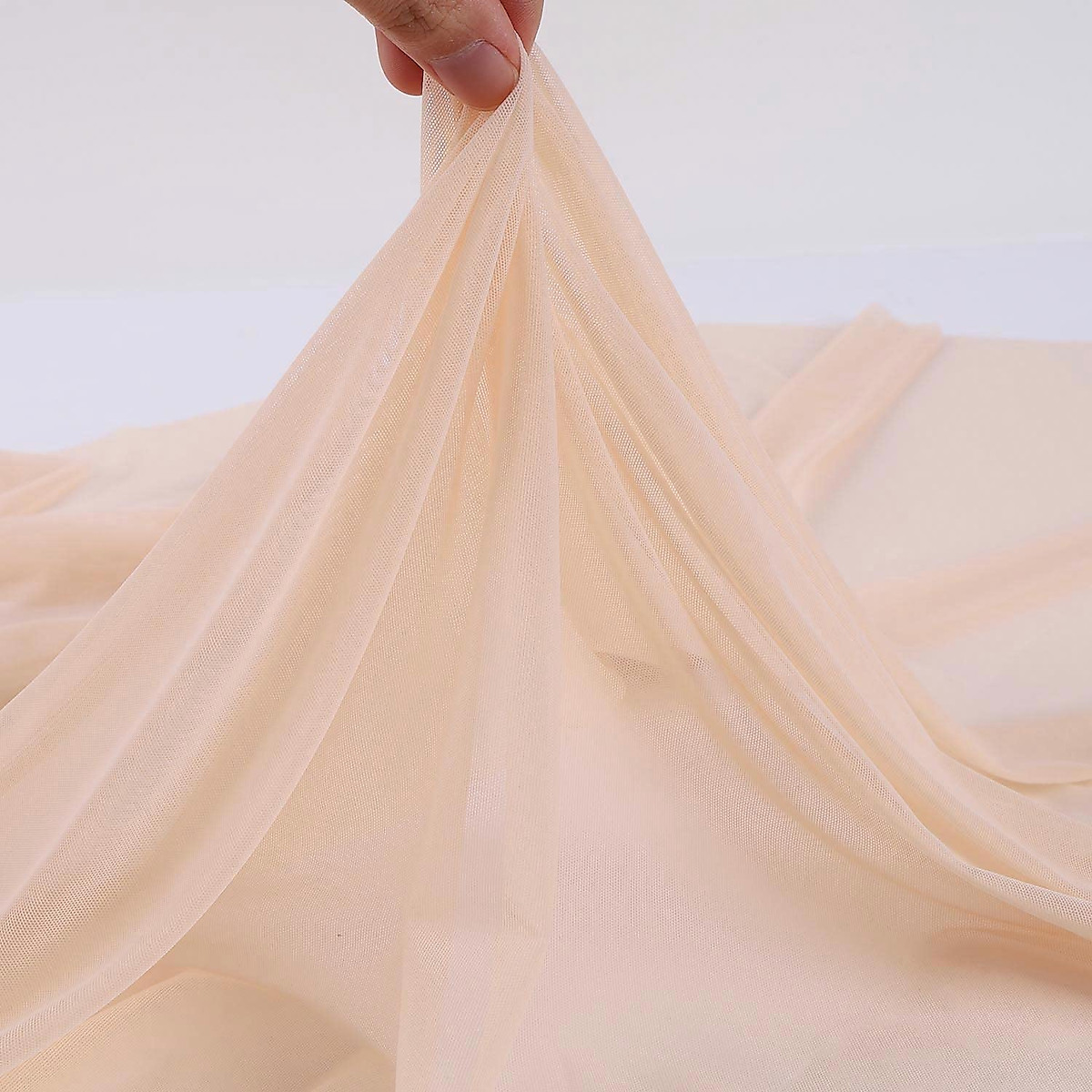 Ultrathin 4-Way Stretch Net Fabric Nylon Spandex Power Mesh Lightweight Sheer, Pre-Cut 5 Yards Long 60" Wide, (Peachy Nude)