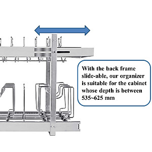 Mecete Pull Out Cabinet Base Organizer Pull-Out 2-Tier Base Cabinet Cookware Organizer (12 Inches) for Pots, Pans, and Lid Cookware, Chrome