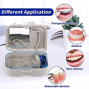 Annhua Denture Cup Bath Box Case with Mirror and Cleaning Brush, Dental Case with Brush Retainer Cleaning Case Mouth Guard Storage Soaking Cup Holder for Travel, Office, Household Use