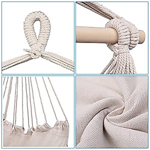 Hanging Rope Hammock Chair, Lace Swing Chair with 2 Seat Cushions & Installation Kit, Max 330 Lbs, for Indoor Outdoor Garden Yard Theme Decoration (Beige)