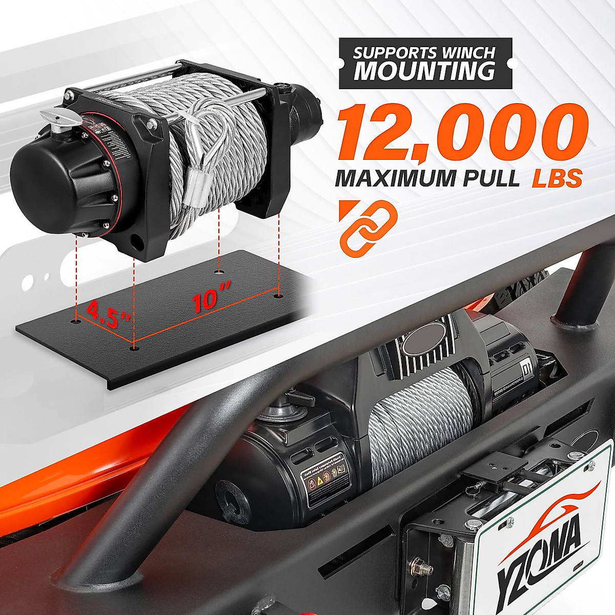 YZONA Off-road Front Bumper Compatible with 1987-2006 Jeep Wrangler TJ YJ LJ Rock Crawler Bumper w/Paintable Armor, Winch Plate, 1 x 312W LED Light, 4 x 18W LED Lights & D-rings, 2/4 Doors (Black)