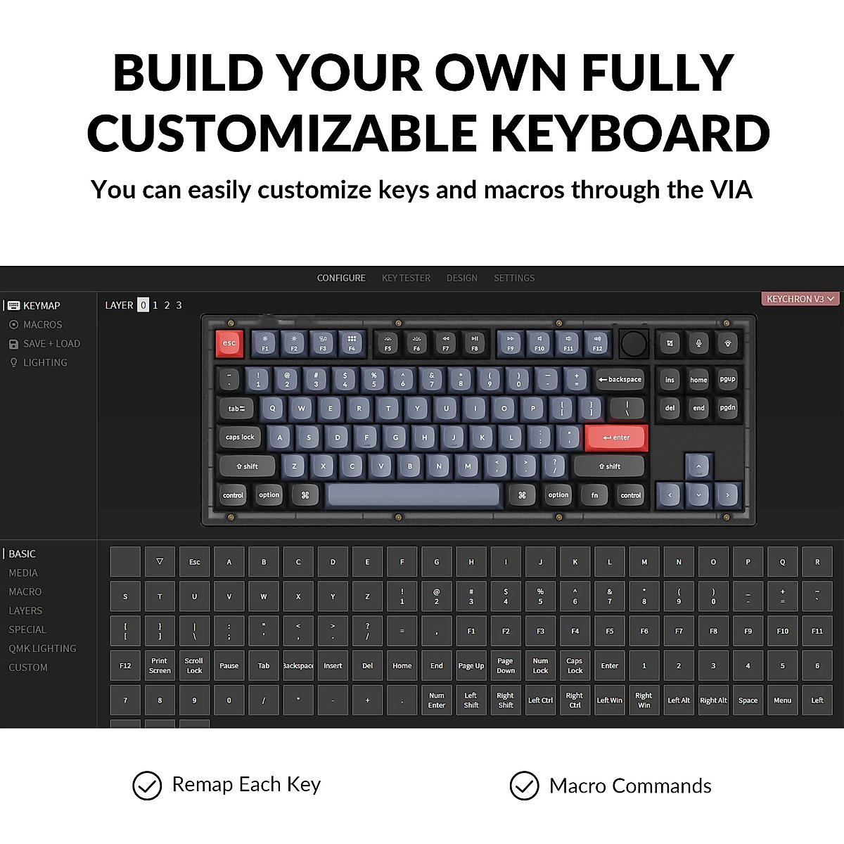 Keychron V3 Wired Custom Mechanical Keyboard Knob Version, TKL QMK/VIA Programmable Macro with Hot-swappable Keychron K Pro Red Switch Compatible with Mac Windows Linux (Frosted Black-Translucent)