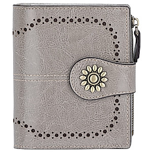 Lavemi Womens Leather Wallet Small Compact RFID Blocking Credit Card Case Purse with Zipper Pocket(Gray)