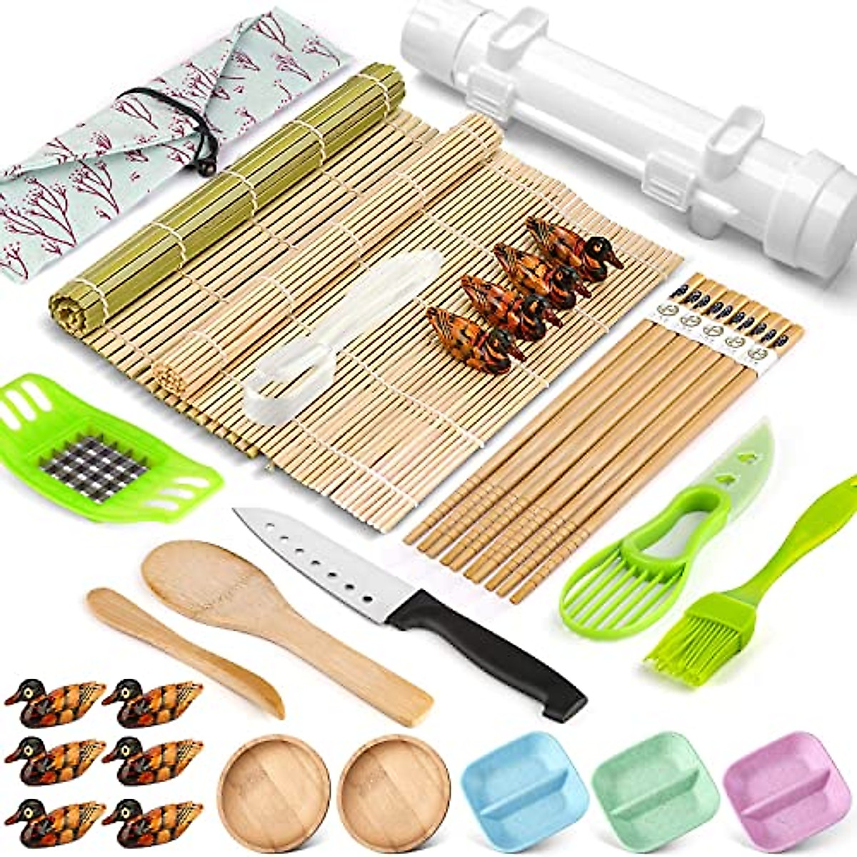 Sushi Making Kit, 28 Pcs Sushi Bazooka Maker with Bamboo Rolling Mat, Chopsticks, Paddle, Spreader, Sushi Knife for Sushi Lovers Beginners, DIY Sushi Roller Machine