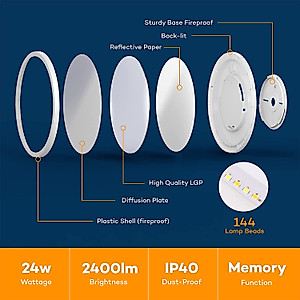 BLNAN Dimmable LED Flush Mount Ceiling Light Fixture with Remote Control, 12Inch 24W 3000K-6500K Light Color Adjustable, Modern Ultra-Thin Ceiling Lamp for Bedroom Kitchen, Wired