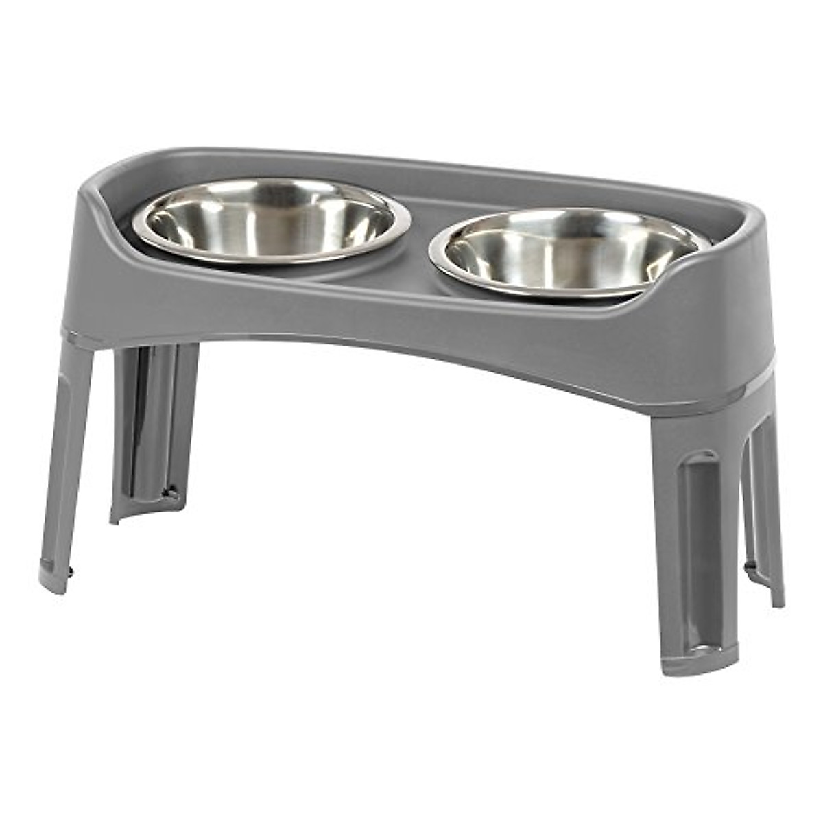 IRIS USA Large Elevated Pet Feeder with Attachable Legs and 2 Stainless Steel Bowls, For Small to Large Dogs Cats with 2 Quart Bowls and 12"H Legs Raised Pet Feeding Station, Dark Gray