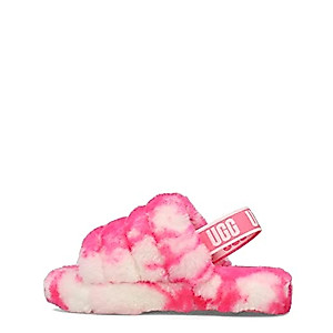 UGG Girls K Fluff Yeah Slide Marble Slipper, Pink Rose/Seashell Pink, 6 Big Kid