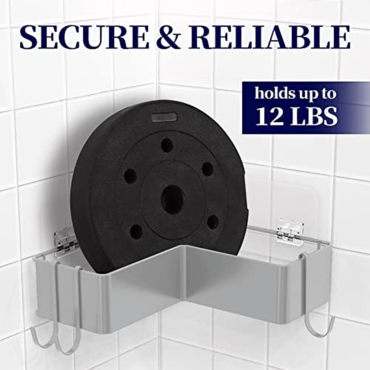 Kitsure Corner Shower Caddy - 2 Pack Rustproof Shower Organizer, Durable Shower Shelves with Large Capacity, Drill-Free Adhesive Shower Rack with 4 Movable Hooks, a Soap Holder, Silver