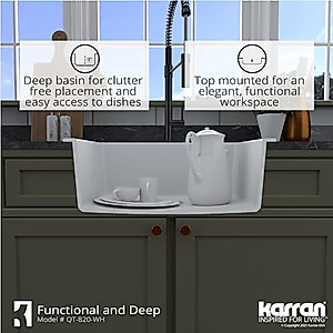 Karran QT-820 Top Mount 25 in. Single Bowl Quartz Kitchen Sink in White