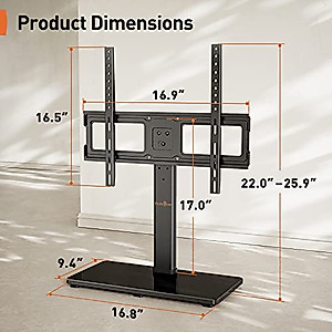 Perlegear Tabletop TV Stand, Universal TV Stand for 23–55 Inch LCD/LED/OLED TVs, Height-Adjustable with Tempered Glass Base & Cable Management, Holds up to 77 lbs, VESA 400x400mm, PGTVS02