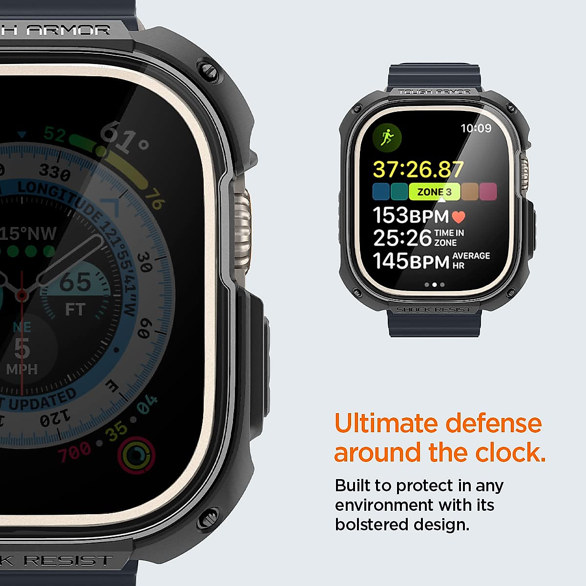 Spigen Tough Armor Designed for Apple Watch Ultra 2/Ultra Case 49mm Durable Full Coverage Apple Watch Ultra Case with Built-in Touch Sensitive Tempered Glass Screen Protector - Black