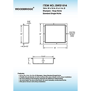 Woodbridge Ready for Tile Shampoo Soap Single Niche 16" x 14", SW1614 Shelf,Black