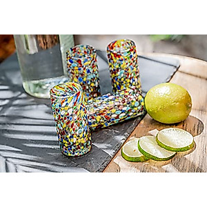 MEXTEQUIL - Authentic Mexican Tequila Shot Glasses - Tequila Set of shot glasses - 4 pcs - 2 Oz - Mexican Hand Blown Shot Glass (Confetti)