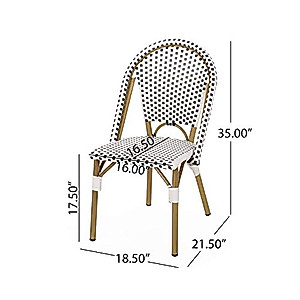 Christopher Knight Home Philomena Outdoor French Bistro Chair (Set of 2), Black + White + Bamboo Print Finish
