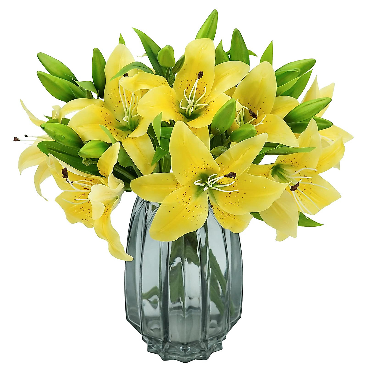 MINYULUA 8Pcs Artificial Tiger Lily Flowers Yellow Real Touch Lilies Flower Bouquet Faux Floral Table Centerpieces Arrangement for Wedding Home Party Garden Office Decor