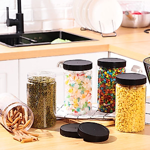 Sunnyray 24 Pieces 27 oz Clear Plastic Jars with Lids Airtight PET Plastic Containers Empty Wide Mouth Plastic Mason Jar with Black Screw on Lids for Food Kitchen Organizing Butter Cosmetics Cream