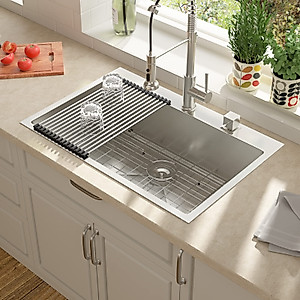28 Kitchen Sink Drop In - Lordear 28 x 22 Kitchen Sink Single Bowl Drop In Stainless Steel 16-Gauge R10 Tight Radius Topmount Kitchen Sink