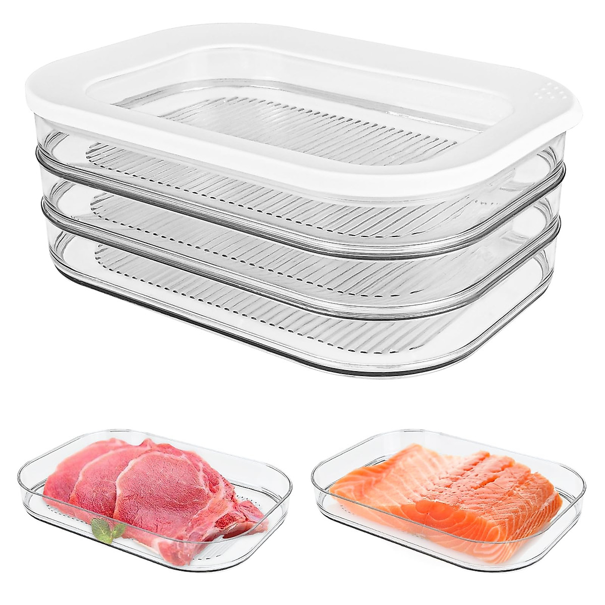 Deli Meat Container for Fridge, Stackable Food Storage Containers with Lid for Bacon, Airtight BPA Free Refrigerator Organizers and Storage for Sandwich, Lunch Meat, Cheese, Deli, Cold Cuts, Salami