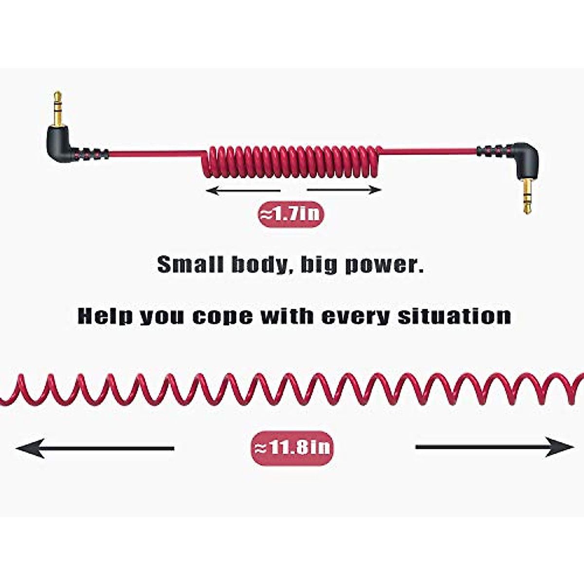 3.5mm TRS Male Microphone Cable, 1/8" Male to Male Coiled Right Angle Mic Cord Connect Camera/Recorder with Microphone Replacement for Rode SC2 Compatible with Canon Nikon DSLR SLR Camera etc