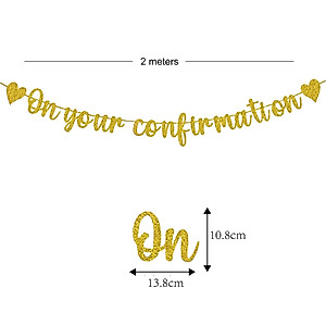 DONCIDAY On Your Confirmation Banner –NO-DIY - Gold Glitter Confirmation Decorations for First Religious Baptism Holy Confirmation Decor