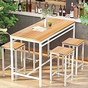 Recaceik Dining Table Set for 4 Kitchen Table and Chairs Set of 4, 5 Pieces Bar Table Set with 4 Stools Counter Height Dining Room Table with Metal Legs for Dinette Breakfast Nook, 47'' Walnut