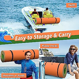 12'x6' Floating Water Pad, 3 Layers XPE Foam Water Mat, Tear-Resistant Lily Pad Lilly Pad with Tethering System, Floating Mat for Lake, Recreation Pool, Beach, Ocean, Orange/Green