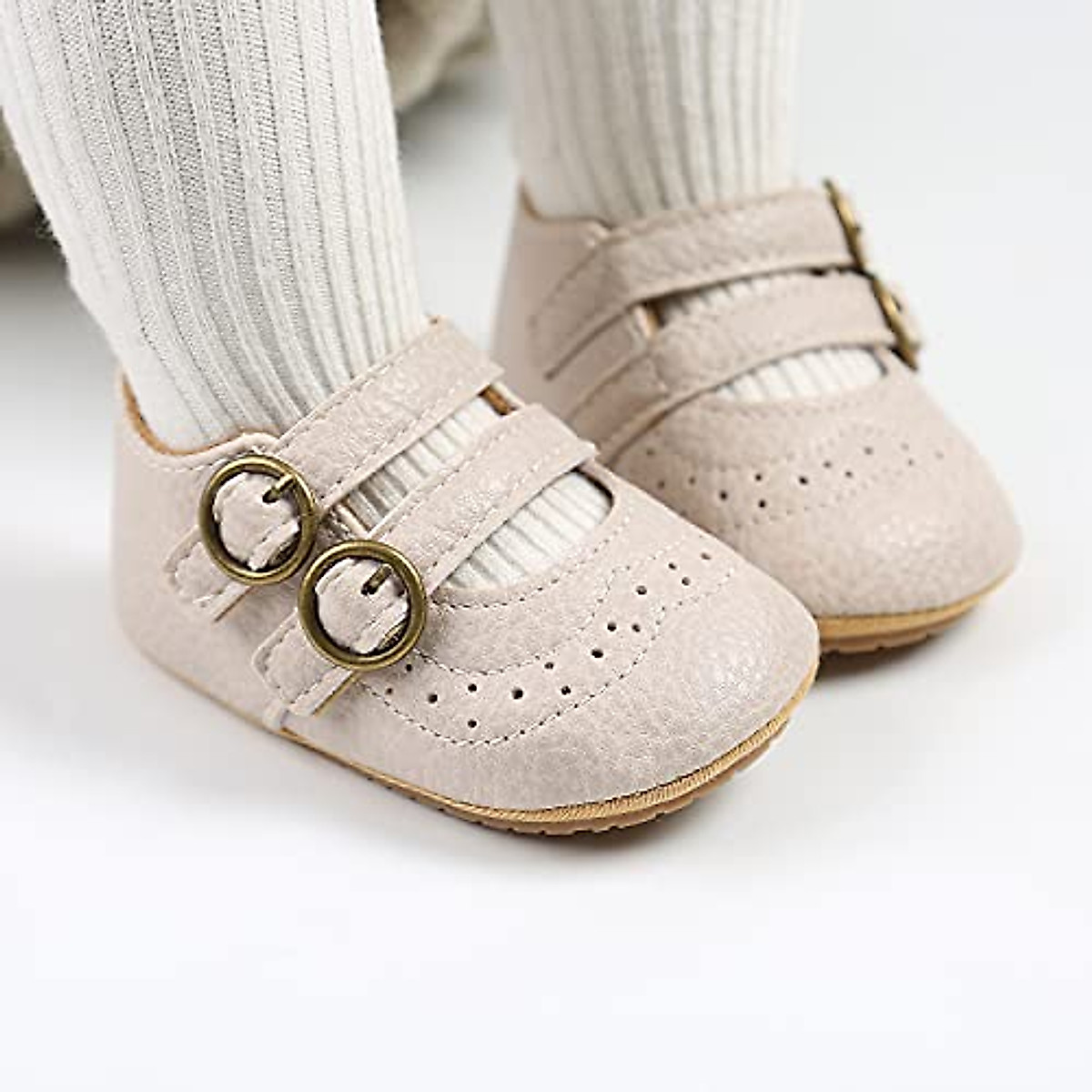 BENHERO Baby Girls Shoes Infant Mary Jane Flats Princess Wedding Dress Baby Sneaker Shoes(6-12 Months Infant H/Beige)