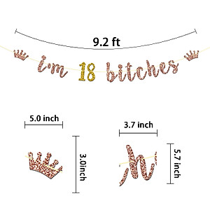 I'm 18 Bitches Banner, 18th Birthday Party Decor, Funny Eighteen Years Old Birthday Banner, Girl's 18th Birthday Party Decorations (Rose Gold)