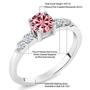 Gem Stone King 925 Sterling Silver Pink Moissanite & Created White Sapphire Engagement Ring | 0.67 Cttw | Wedding Anniversary Promise Ring For Women | Size 5,6,7,8,9