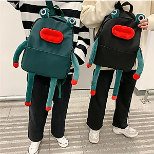 LaurelTree Kawaii Aesthetic Creative Cute Funny Cartoon Frog Backpack Travel Bag School Students Teens Girls (Green)