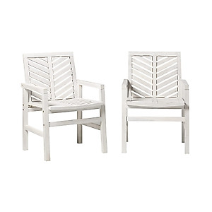Walker Edison AZWC2VINWW Avalon Chevron Solid Acacia Wood Outdoor Chair, White Wash