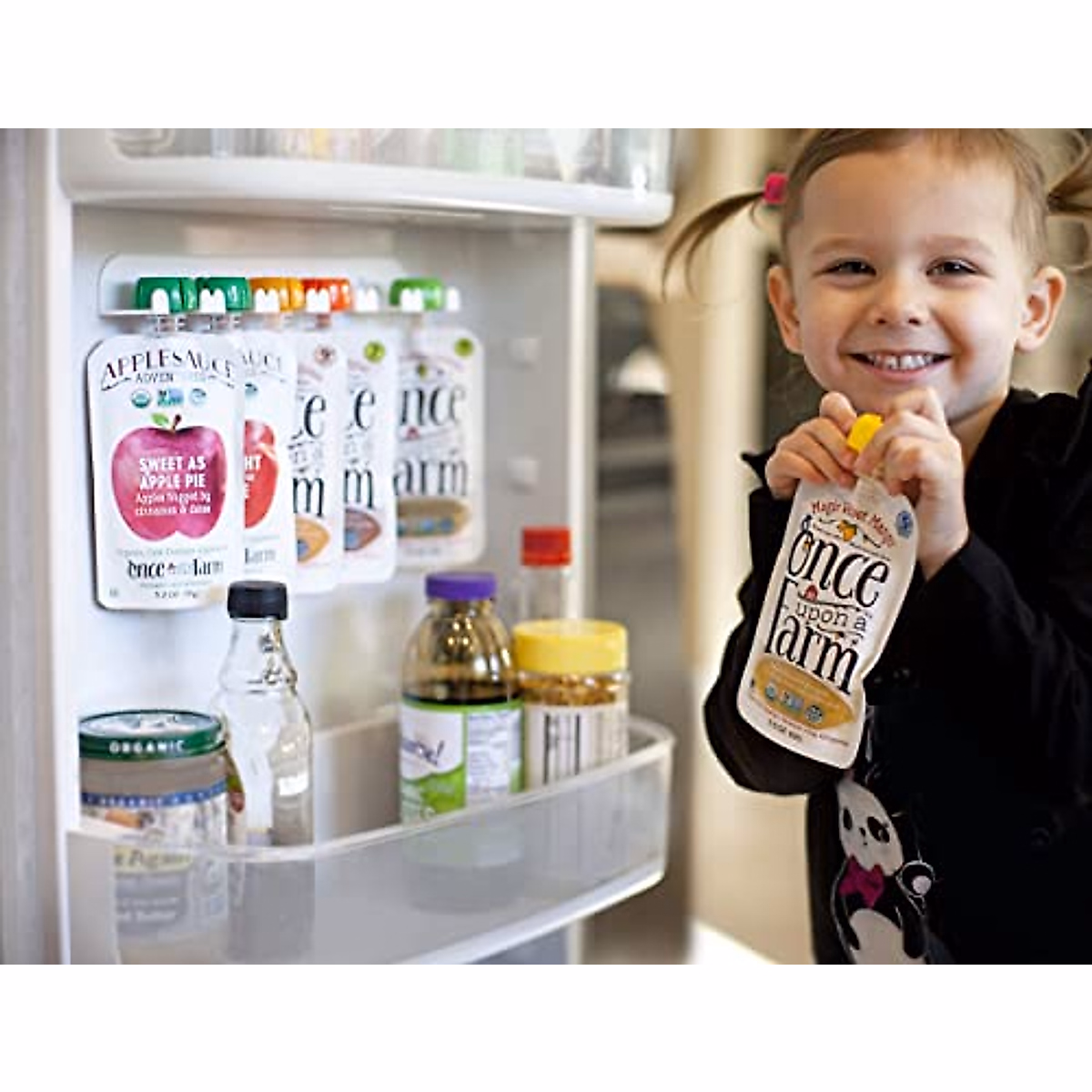 Storage Theory Food Pouch Hanger Organizer for Kitchen Pantry, Cabinet and Refrigerator - Peel and Stick Storage for Applesauce, Yogurt, Baby Food Pouches - 6 pk